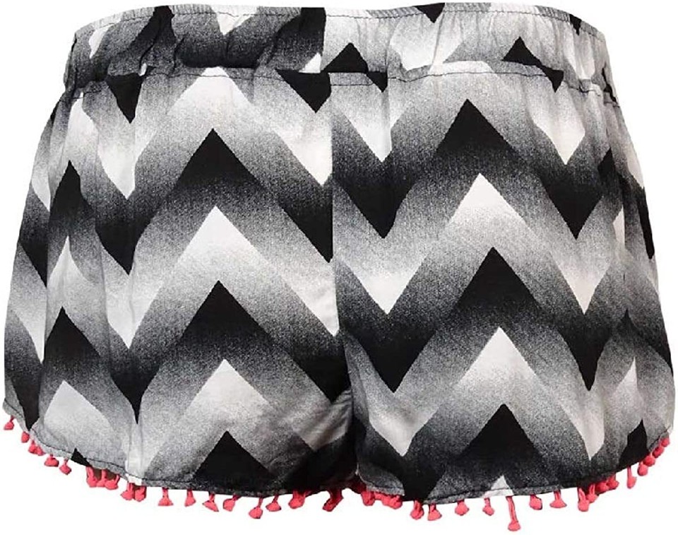 Miken BLACK/WHITE Pom-Pom Trim Chevron Swim Cover Shorts, US X-Small | eBay