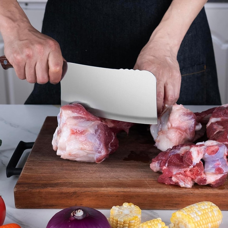 Professional Meat Cleaver Knife, 7 Inch Butcher Knife, Heavy Duty Bone ...