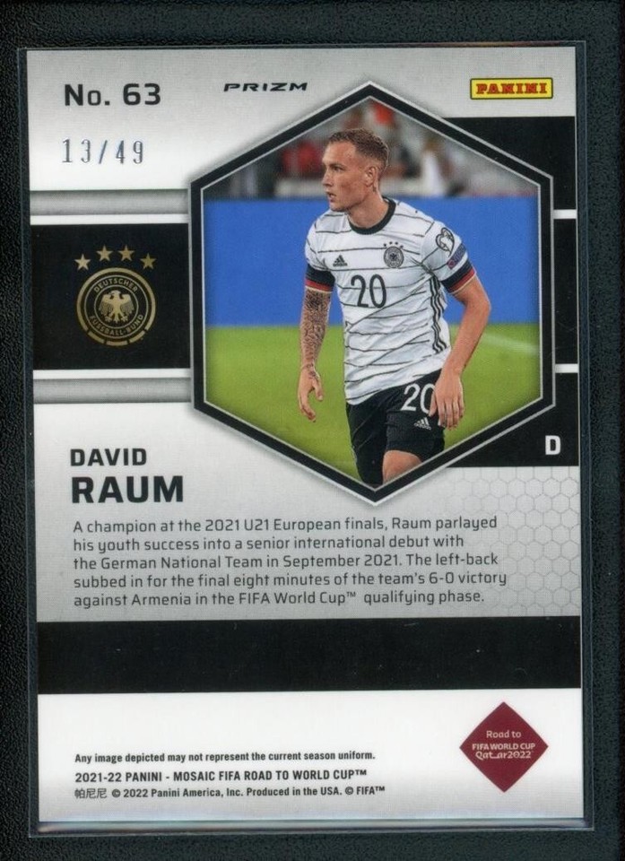 2021-22 DAVID RAUM 13/49 PANINI MOSAIC FIFA ROAD TO WORLD CUP PURPLE ...