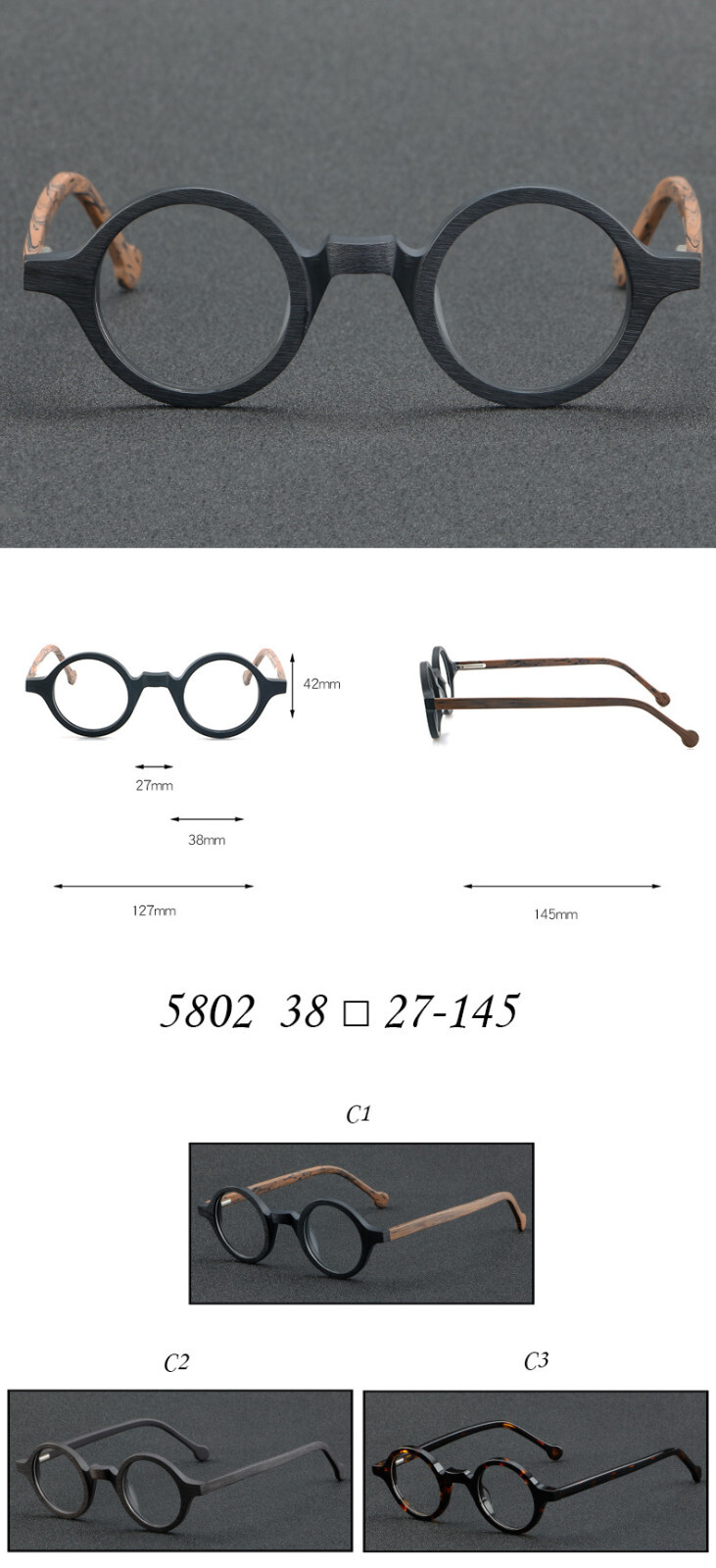 Japanese Small Round Eyeglass Frames Wood Acetate 42 mm Glasses Brand ...