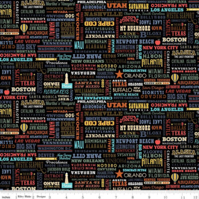 US City State Names Fabric Travel Destinations Cotton Riley Blake By ...