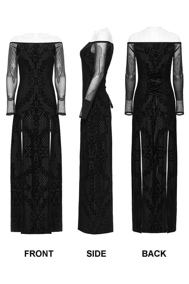 PUNK RAVE Precious Dress Abendkleid Schwarz Hoch Geschlitzt mit Netz ...