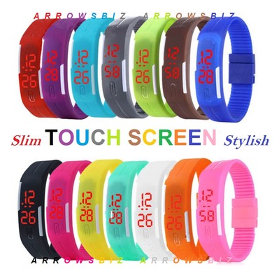 Digital LED Strip Touch Screen Wrist Watch Slim Ring for Boys Girls UK ...
