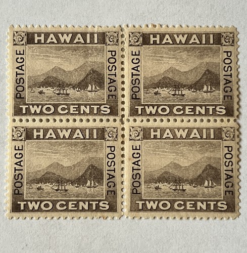 1894 HAWAII MINT BLOCK OF FOUR 2c STAMPS #75 COUNTRY MOTIFS D'HONOLULU ...
