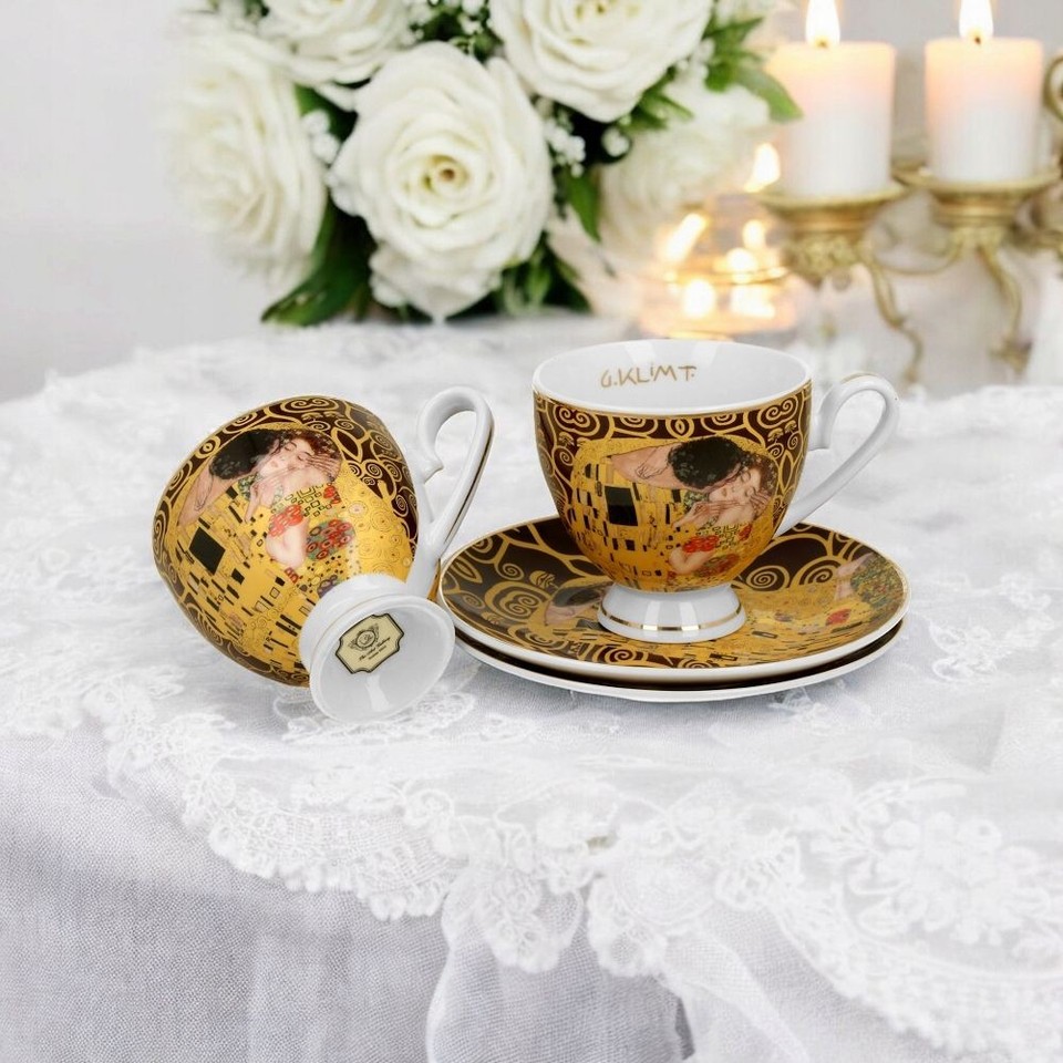 Porcelain Coffee Cups Set of 2 Kiss Brown Golden Line, Gustav Klimt ...