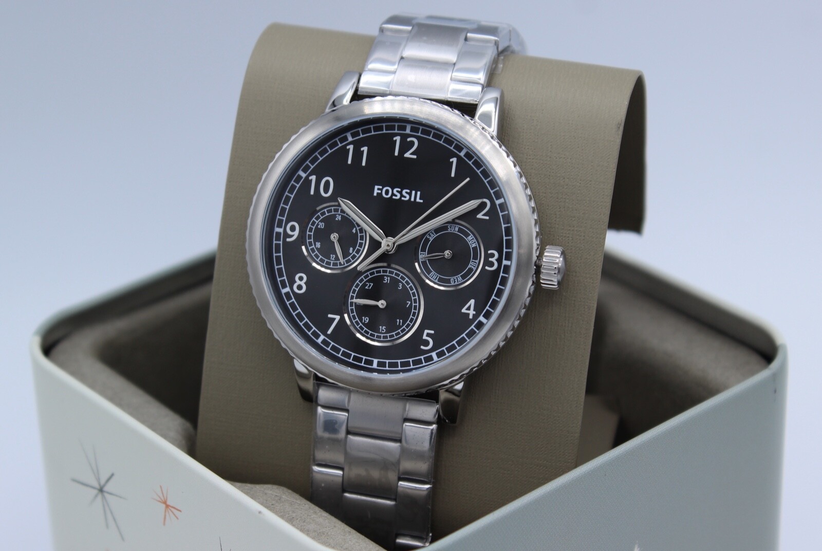 AUTHENTIC FOSSIL AIRLIFT SILVER BLACK MULTIFUNCTION CHRONO MENS BQ2629 ...