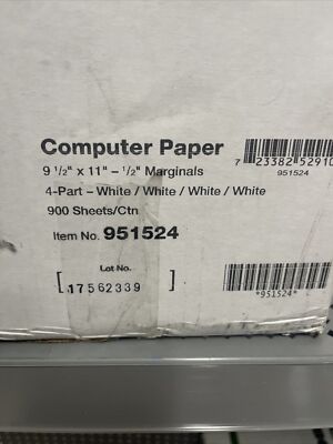 4 Part Computer Paper 9 1/2 X 11 White/w/w/w | eBay