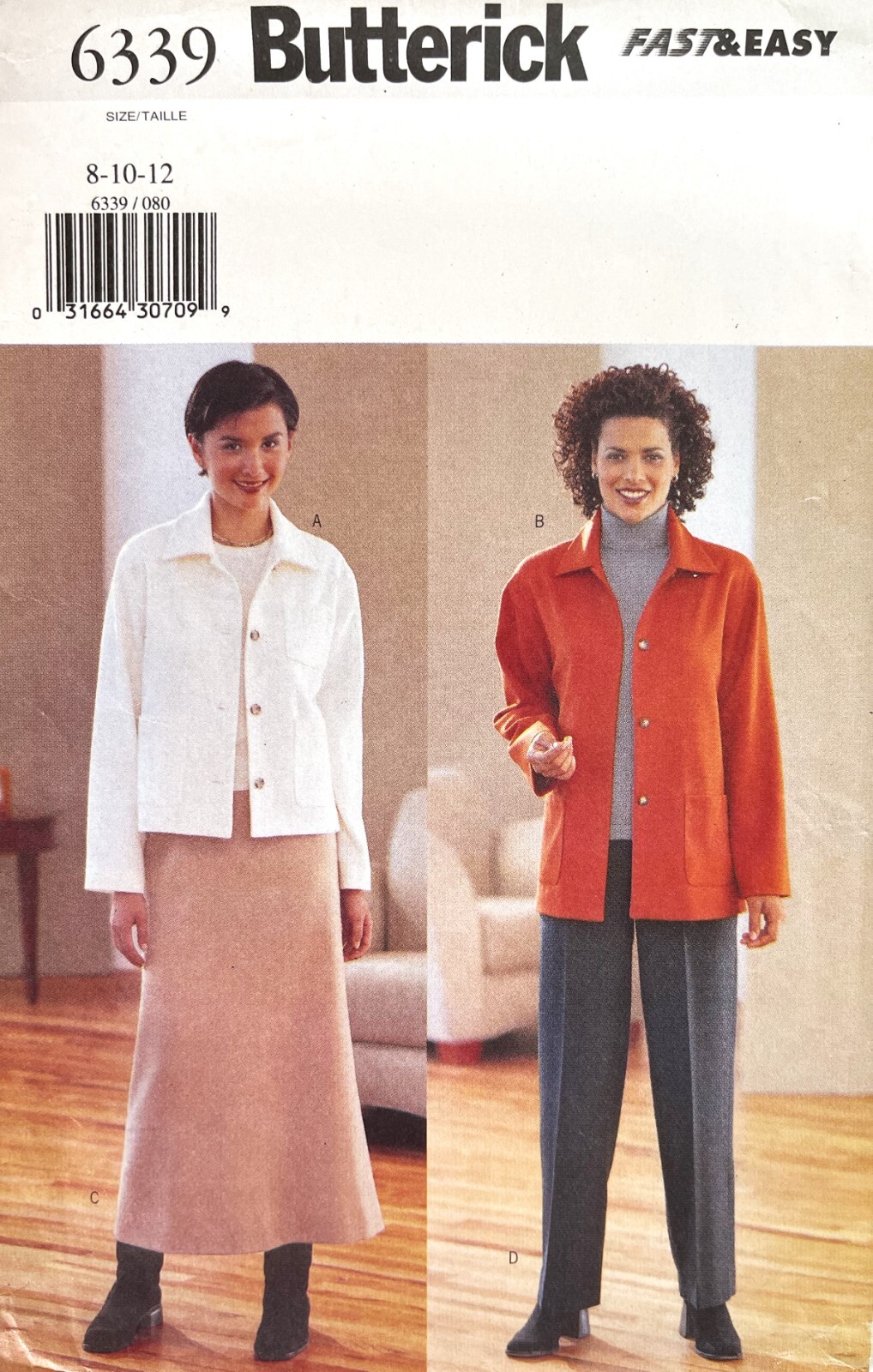 1990's Butterick Misses' Jacket,Skirt,Pants Pattern 6339 Size 8-12 ...