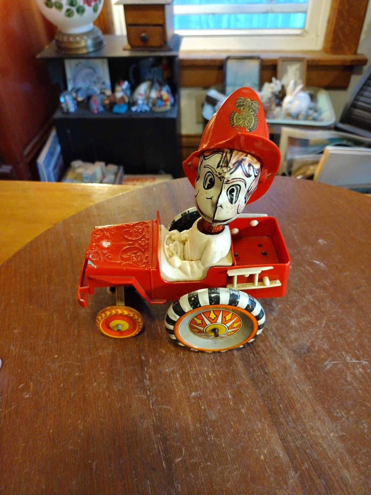 Vintage Marx Toys Tin Litho Wind Up Smokey Sam Fire Chief Jeep Whoopie ...