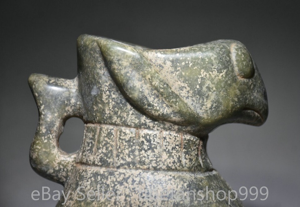 6" Old Chinese Hongshan Culture Jade Carved Bird Head 3 Leg Wine Pot ...