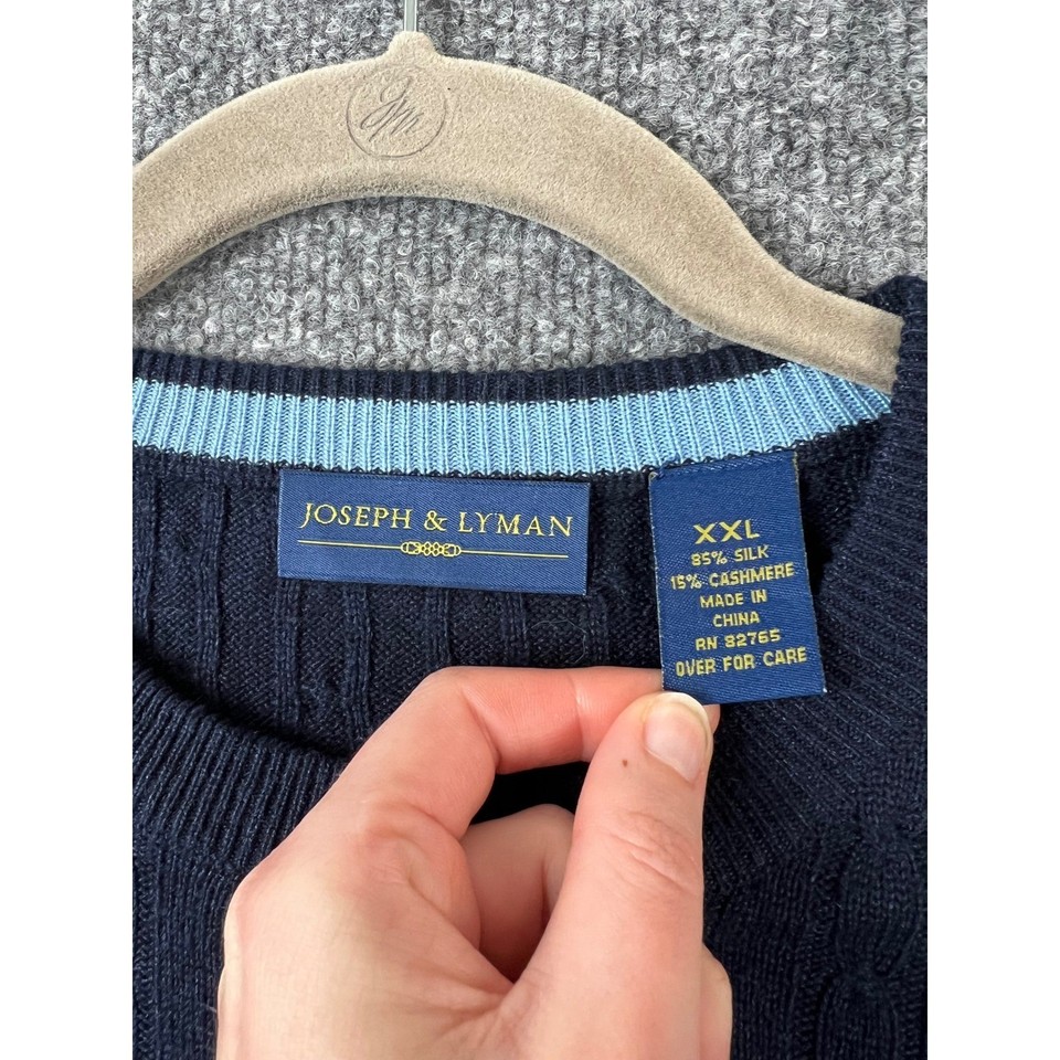 Joseph & Lyman Sweater Mens XXL Navy Blue Silk Cashmere Cable Knit Old ...