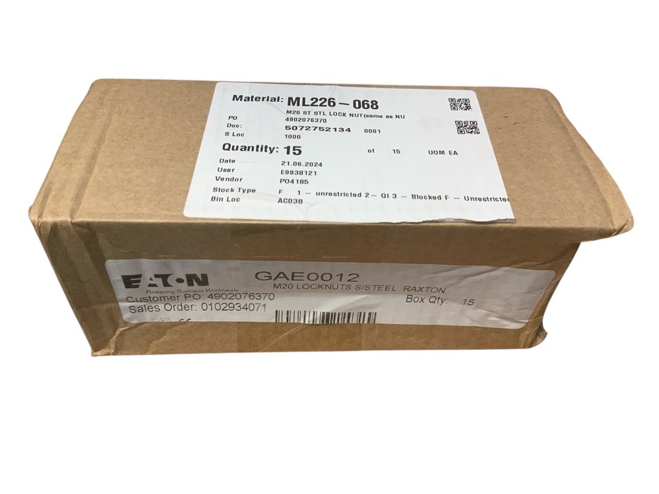 Eaton Raxton M20 Stainless Steel Locknut – Industrial Cable Gland Nut ...