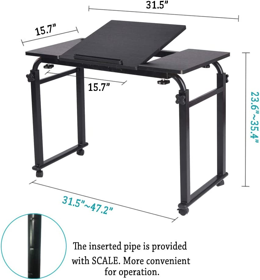 Overbed Table with Wheels Laptop Desk Cart Table over the Bed Table ...