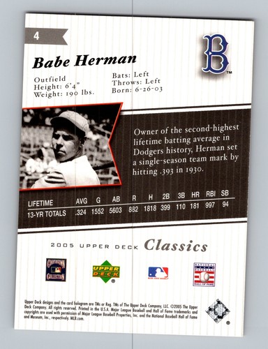 2005 Upper Deck Classics - #4 Babe Herman for sale online | eBay