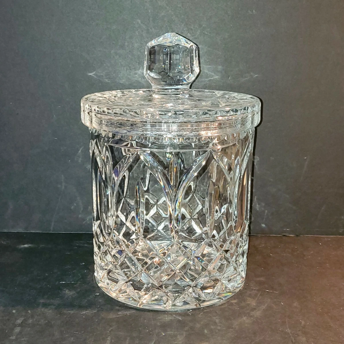 Very Heavy Block Crystal Chalet Biscuit Barrel Cookie Jar W/ Lid Mint ...