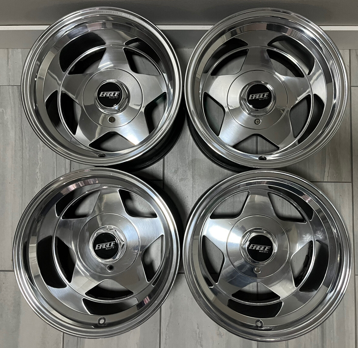 Eagle Alloy 028 5-Star Polished w/ Center Caps 15x10 5x5 & 5x5.5 Lug ...