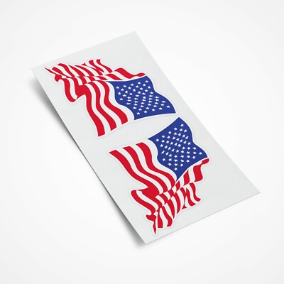 USA Waving Flag Stickers x2 80mm Car Motorcycle Helmet Vinyl Decals ...