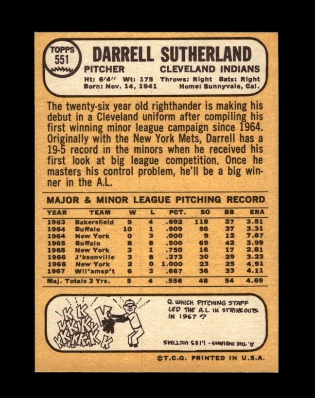 1968 Topps Set-Break #551 Darrell Sutherland EX-EXMINT *GMCARDS* | eBay