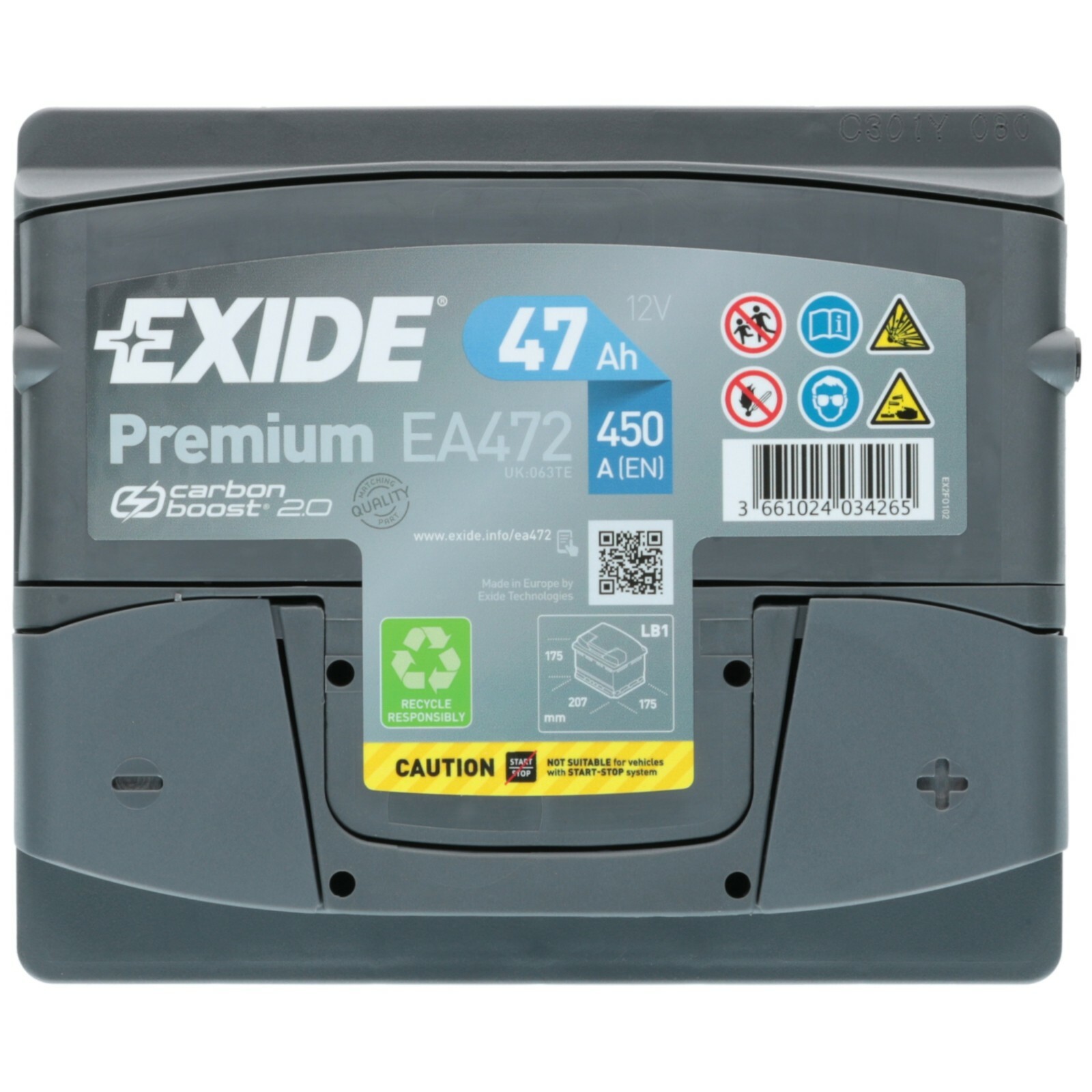 Exide EA472 12V 47 Ah 450A EN Autobatterie ersetzt 40Ah 41Ah 45Ah 50Ah ...