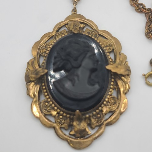 Vintage Black Cameo Necklace Art Nouveau Deco HEAVY 22" | eBay
