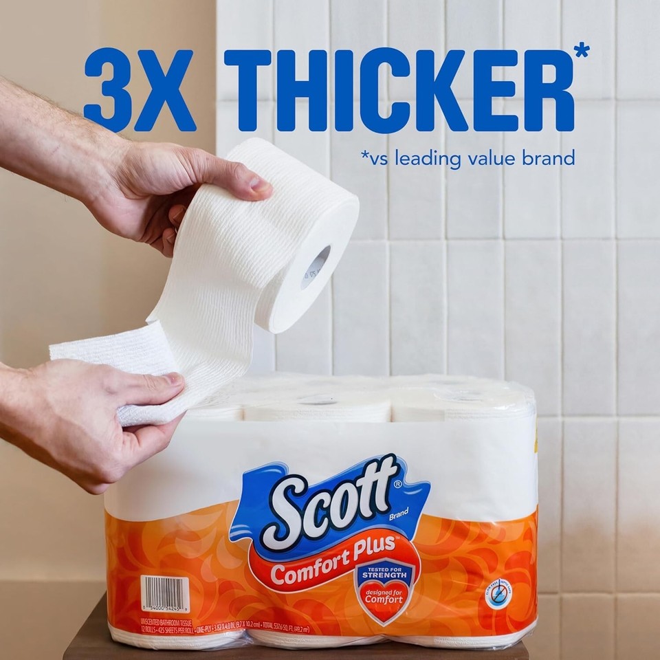 Scott ComfortPlus Toilet Paper, 12 Double Rolls,231 Sheets per Roll ...