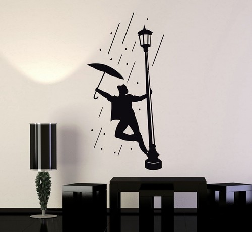 Wall Stickers Vinyl Decal Man in the Rain Umbrella for Living Room ...