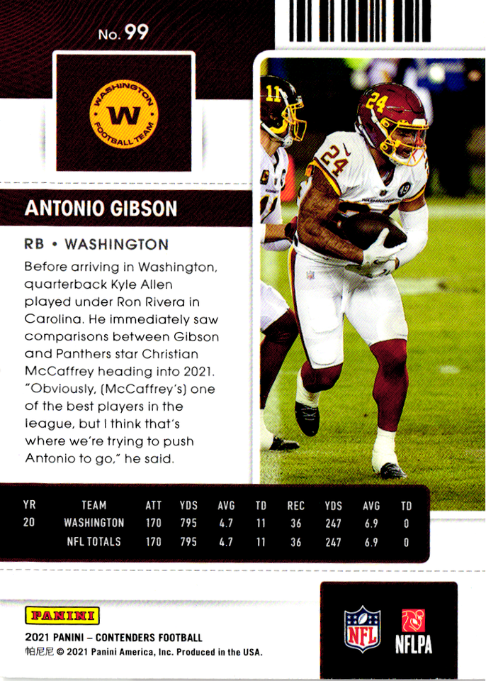 2021 Panini Contenders Antonio Gibson Washington Football Card #99 | eBay