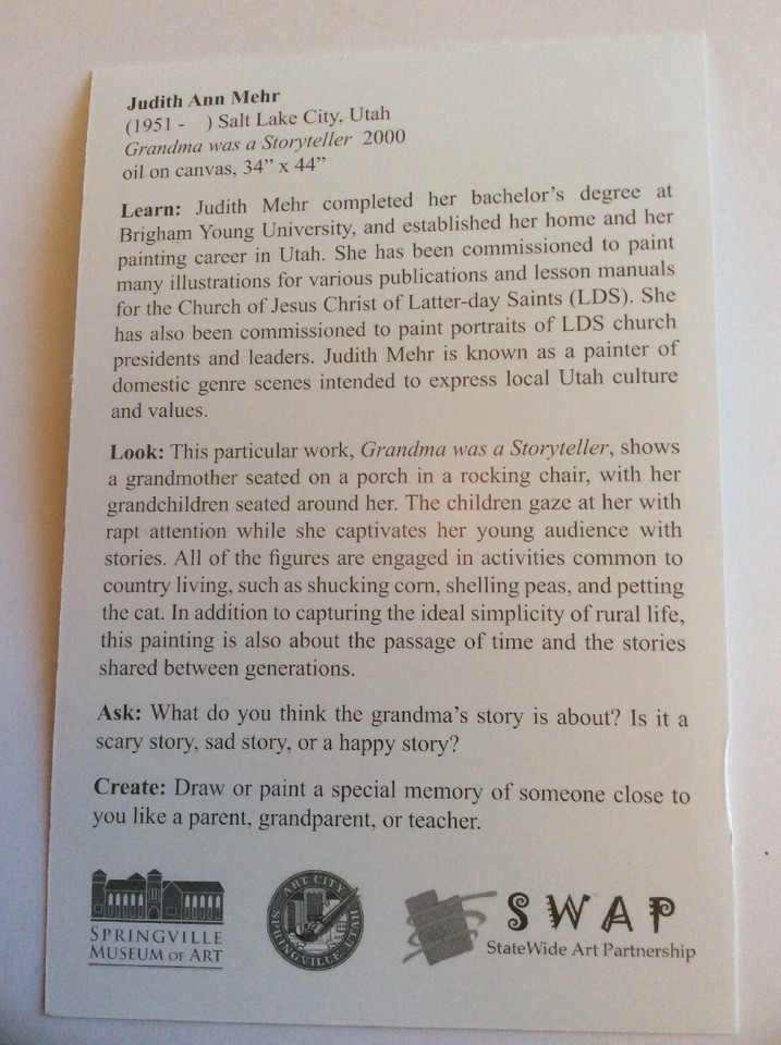 Judith Ann Mehr Promotional Art Post Card Grandma Was A Storyteller ...