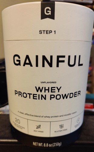 GAINFUL WHEY PROTEIN POWDER, UNFLAVORED. 8.8oz. Casein. NO rBST. Gluten ...