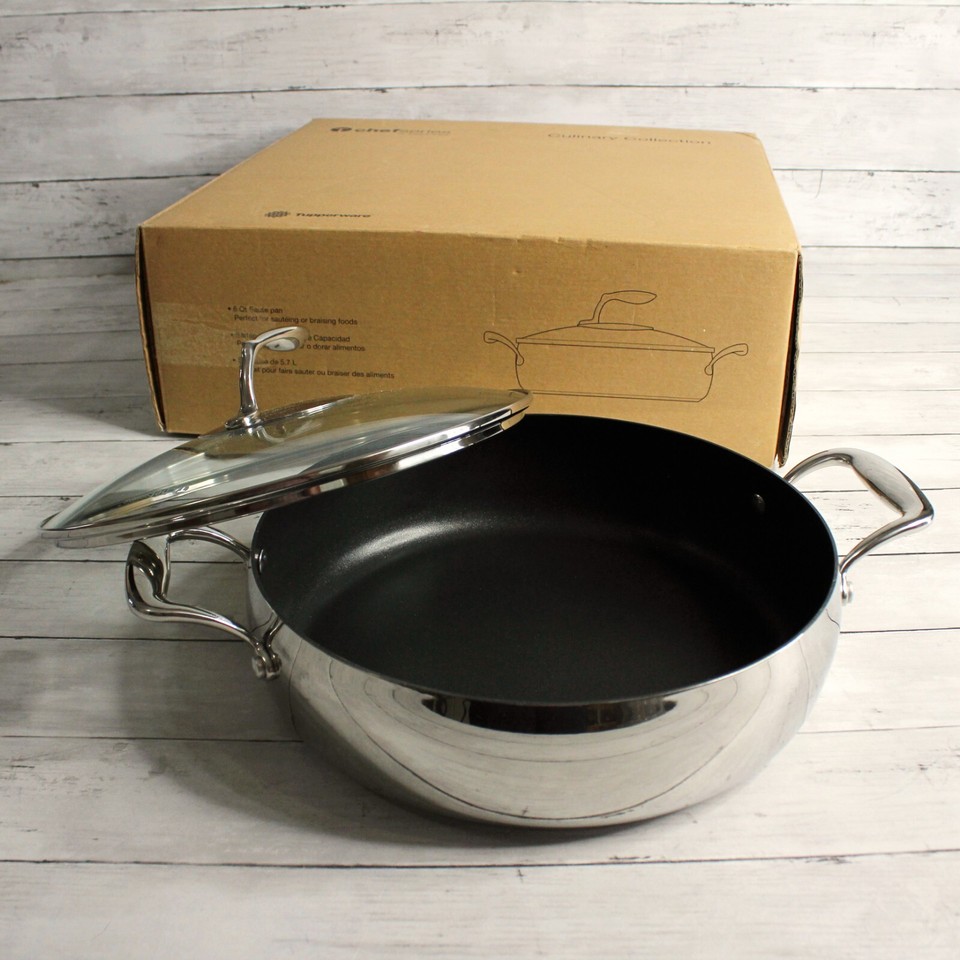 Tupperware Chef Series Non Stick 6 Qt Saute Pan Stainless Steel Glass ...