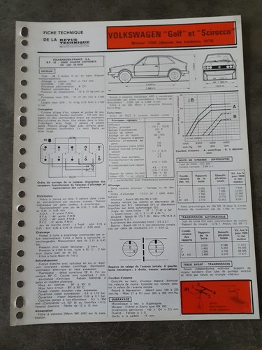 FICHE TECHNIQUE AUTOMOBILE VOLKSWAGEN GOLF ET SCIROCCO MOTEUR 1500 | eBay