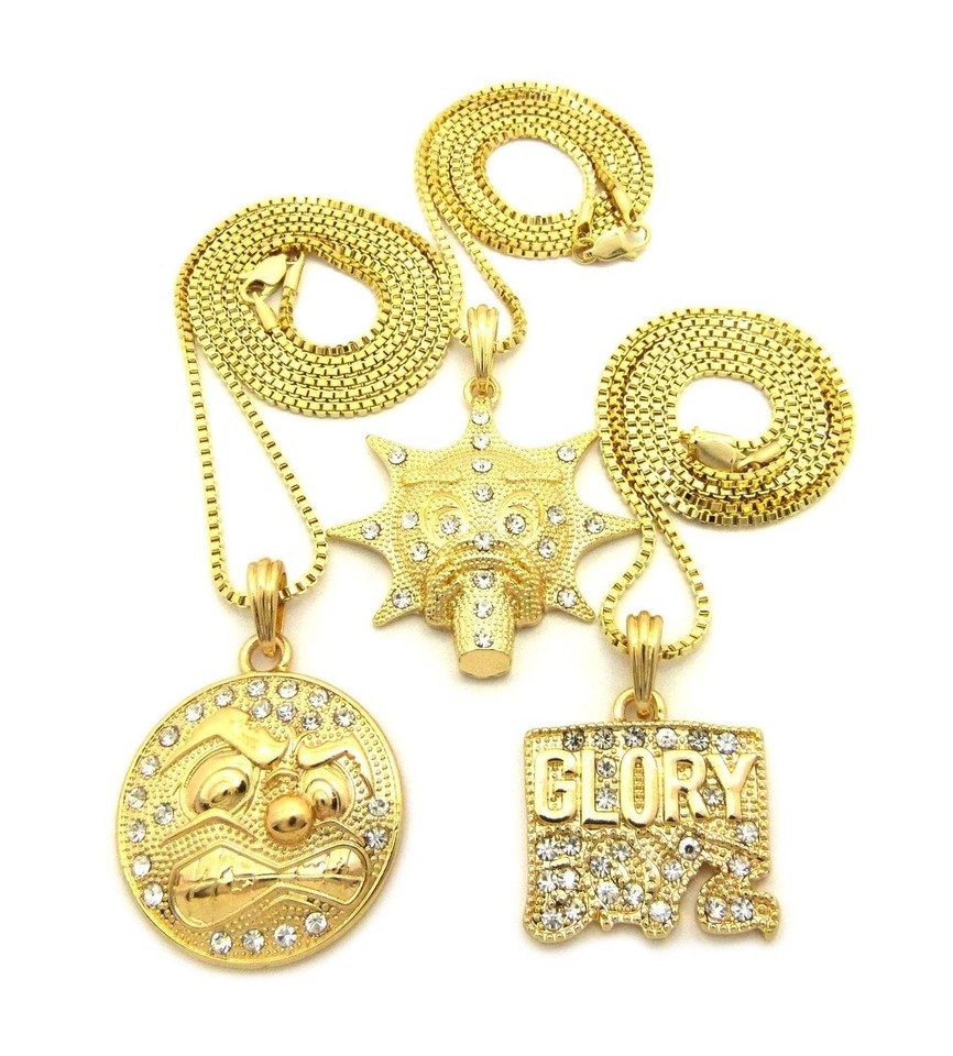 Hip Hop Glory Boyz, Glo Gang Pendant W/ 24", 30" Box Chain 3 Necklace ...