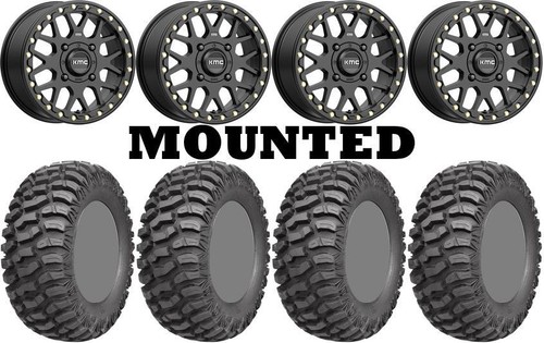 Kit 4 AMS M1 Evil Tires 27x9-14/27x11-14 on KMC KS235 Grenade Beadlock ...