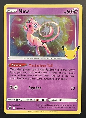 Mew Holo Rare Celebrations Pokemon Card 011/025 25th Anniversary NM, M ...