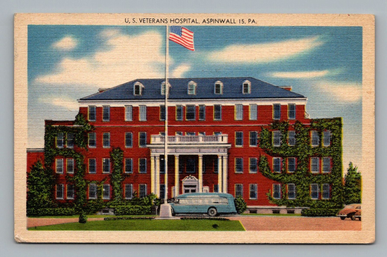 U S Veterans Hospital Aspinwall Pennsylvania PA Vtg. Postcard c1940 C15 ...
