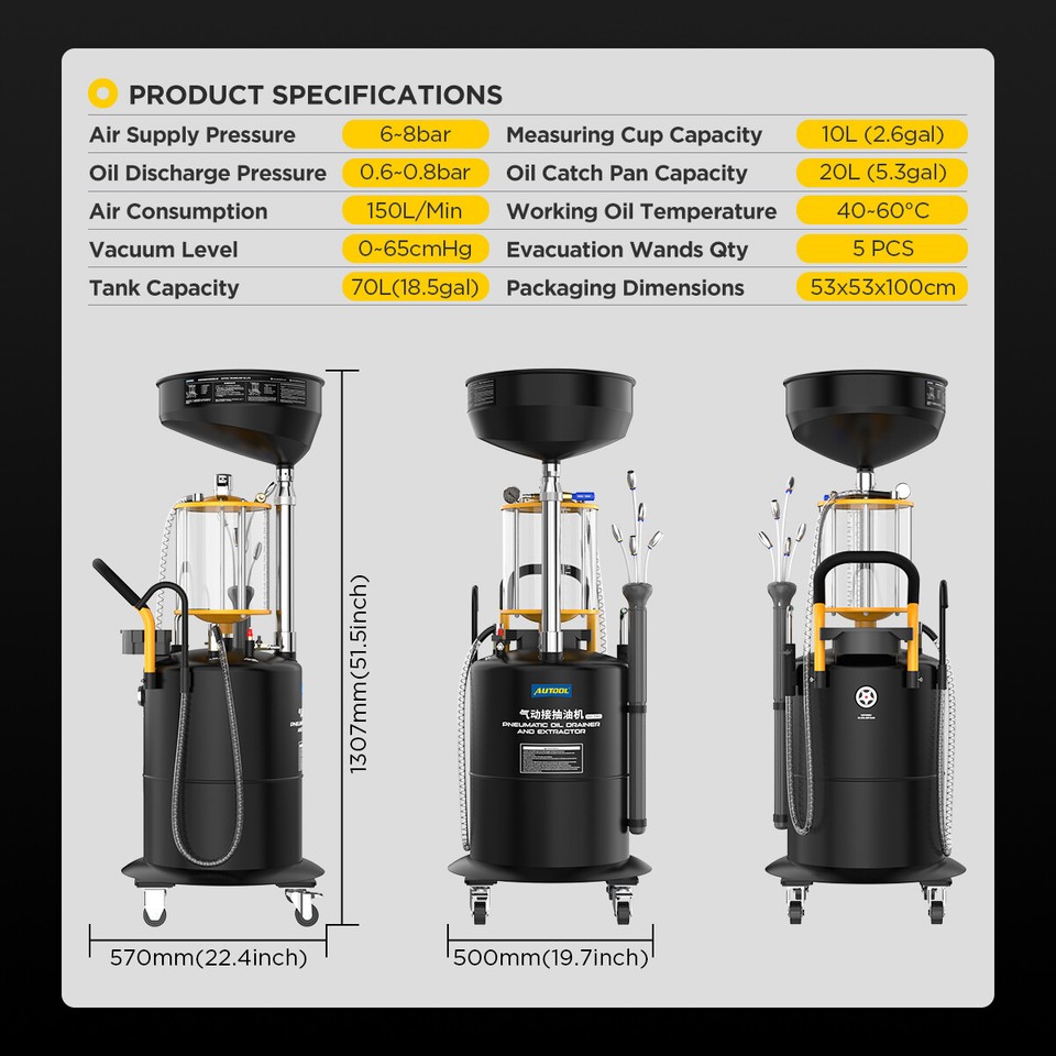 Pneumatic Fluid Extractor 18.5 Gallon Oil Evacuator Drainer Evacuation ...