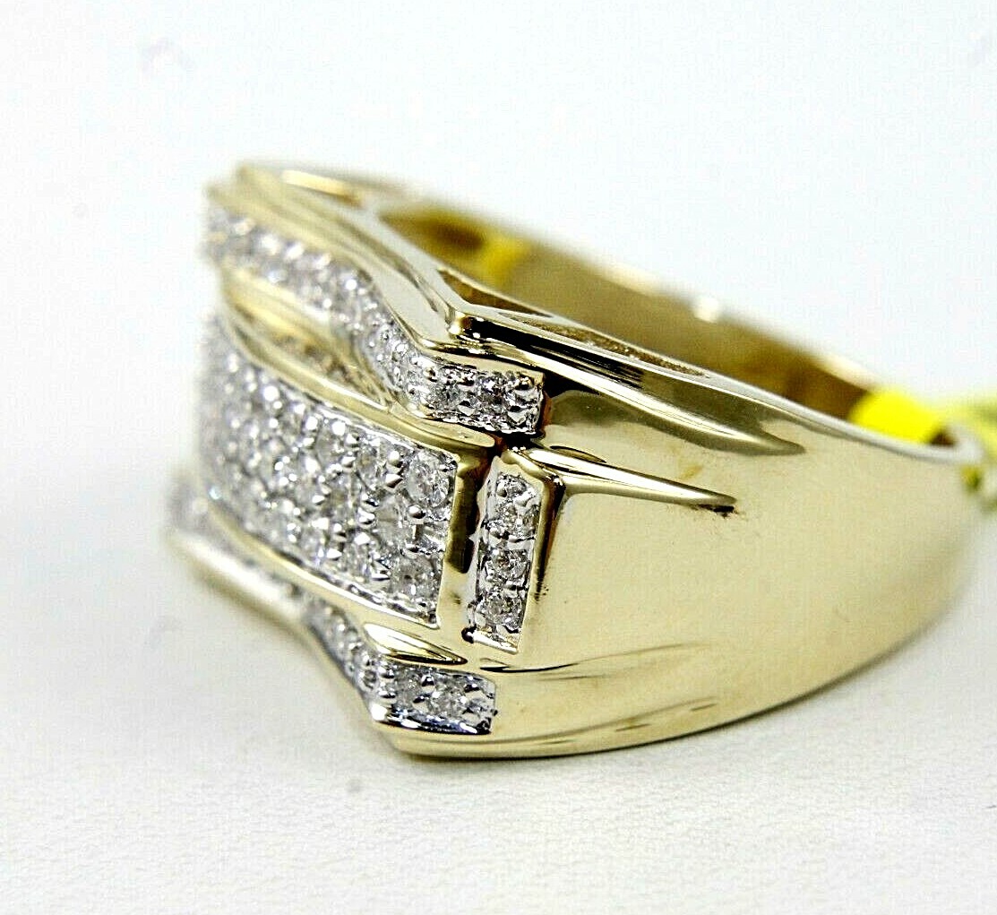Natural Round Diamond Cluster Square Wide Men's Ring 14k Yellow Gold 1 ...