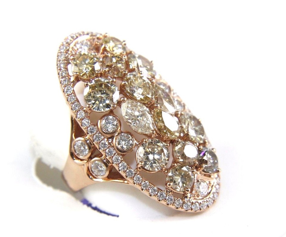Natural Long Multi Shape Brown Diamond Oval Cluster Ring 14k Rose Gold ...