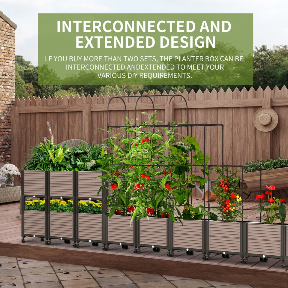 NAIZEA Raised Garden Bed & Tomato Planter Cage Trellis Planter Boxes ...