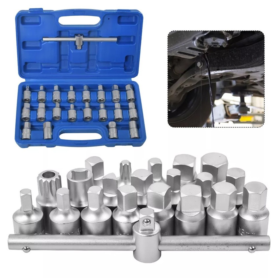 21Pcs Oil Drain Sump Plug Key Socket Set Kit Gearbox & Axel Removal ...