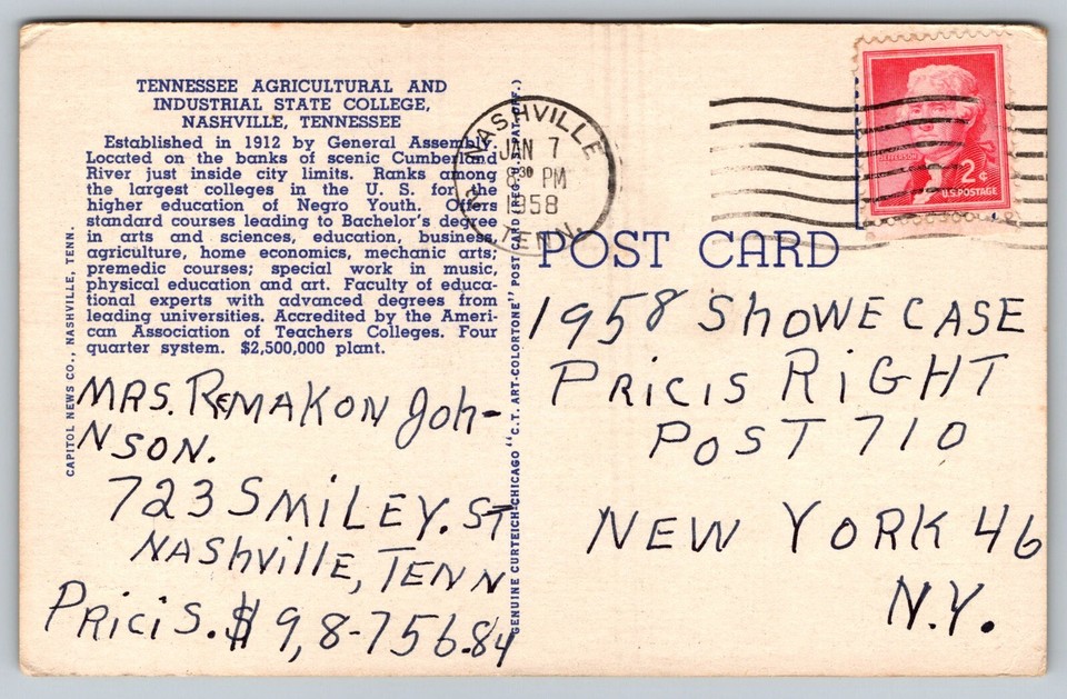Nashville TN Postcard Aerial View of African-American A. & I State ...