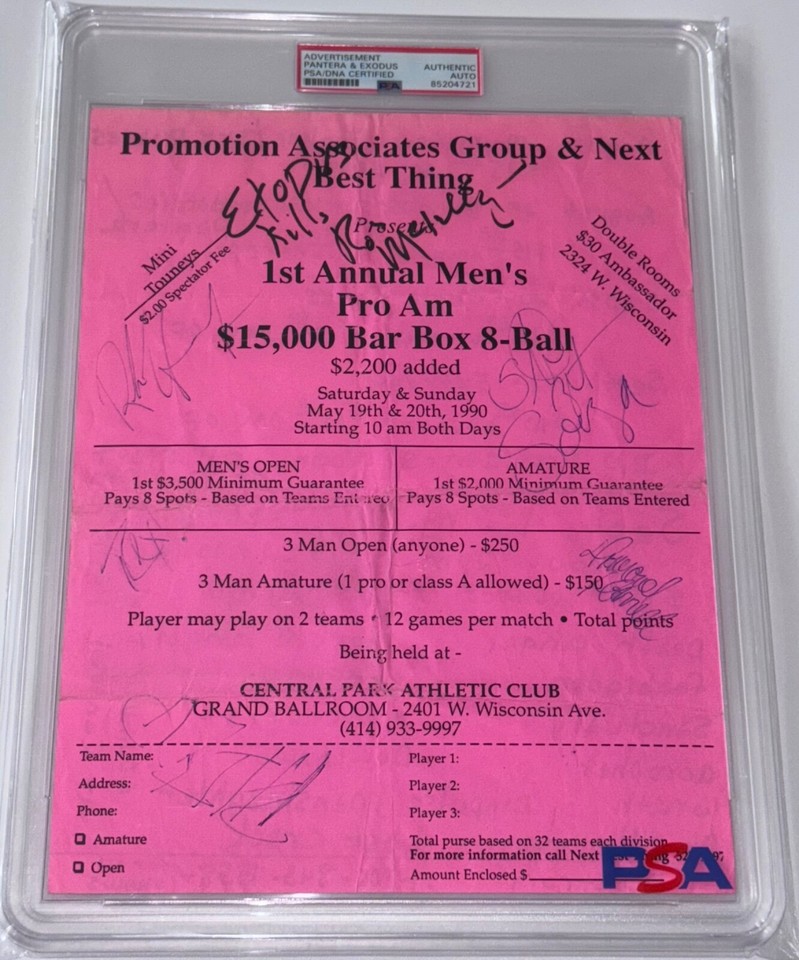 Pantera Band (w/ Dimebag Darrell) Signed 1990 Concert Flyer Poster ...