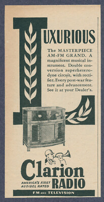 Clarion Masterpiece AM FM Grand Radio Vintage Magazine Ad 1946 | eBay