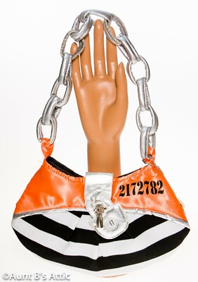 Purse Prisoner / Convict Costume Novelty Handbag Or/Blk/Wht Stripe ...