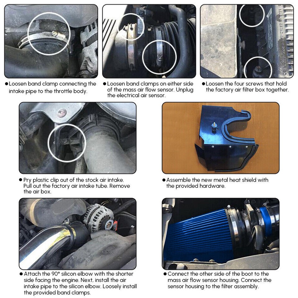 4" Cold Air Intake System Heat Shield & Filter for 1999-07 Chevy GMC ...