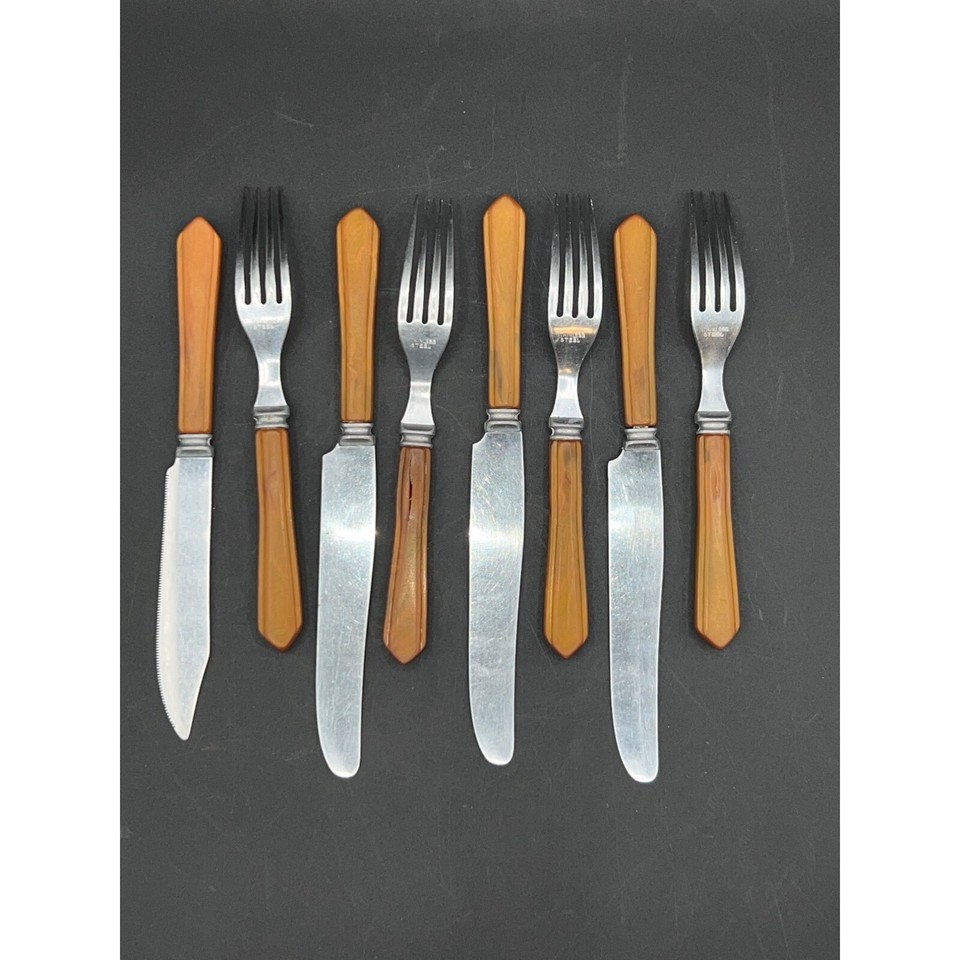 vintage Federal stainless butterscotch bakelite handle forks table ...
