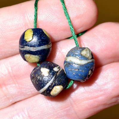 Ancient Blue Glass Islamic Eye Dig Beads W Stripes Excavated Mali ...