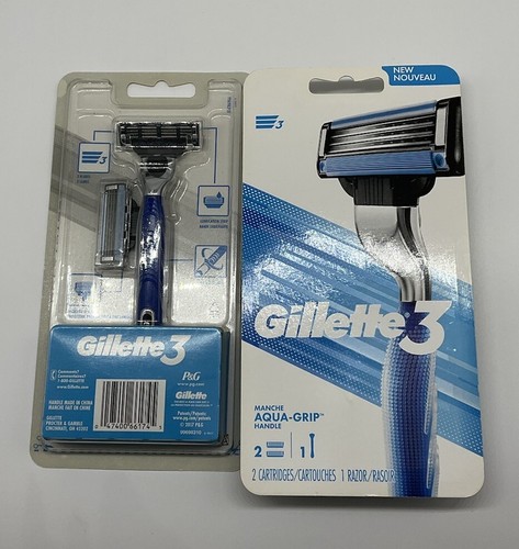 Gillette 3 Razor Aqua Grip Handle & 2 Cartridges Lot Of 2 New | eBay
