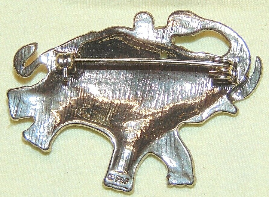 VINTAGE MARCASITE CRYSTAL LUCITE GOOD LUCK ELEPHANT PIN BROOCH~SIGNED ...