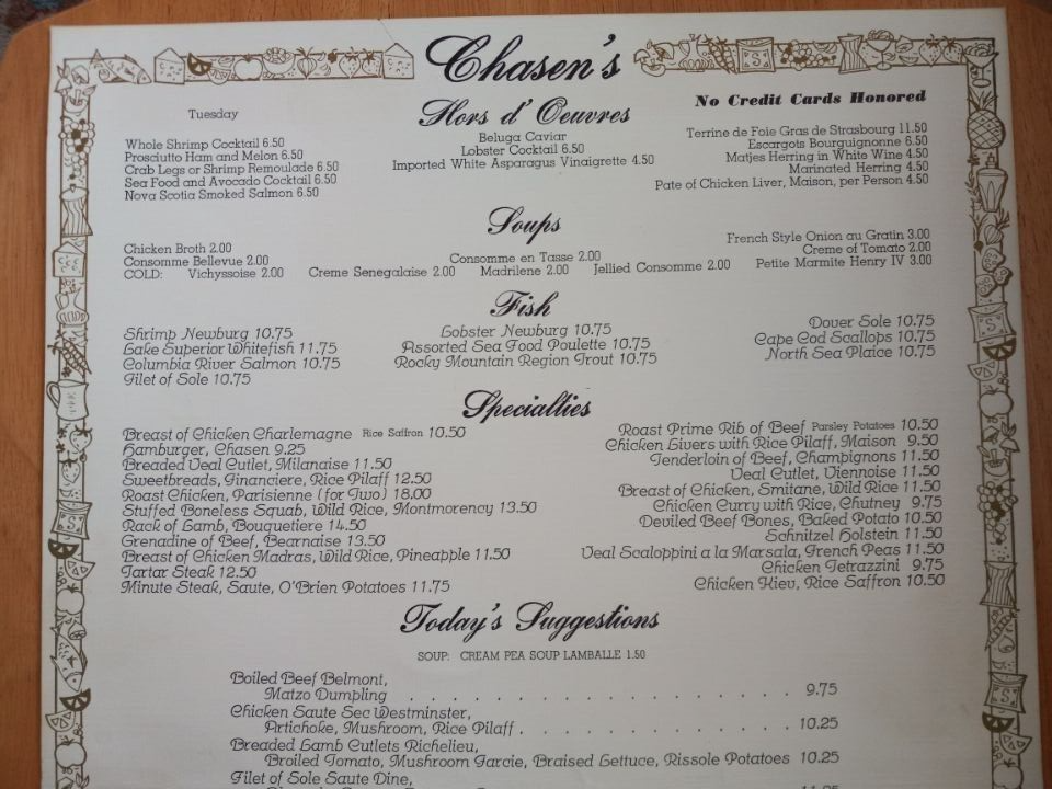 Vintage 70's Legendary Old Hollywood Chasen's Restaurant Tuesday Dinner ...